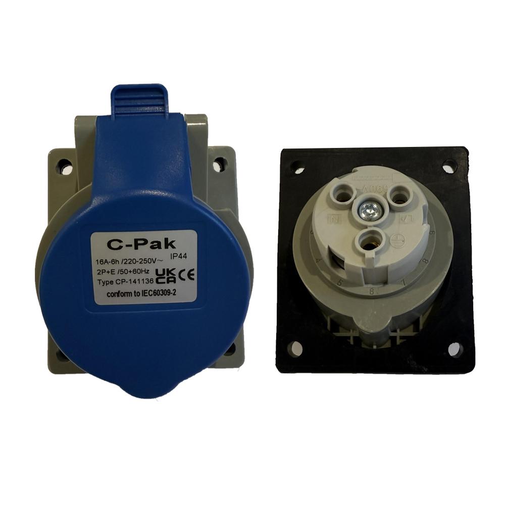 16amp 230v IP44 2P+E Panel Mounted Angled Socket - Marina & Holiday ...